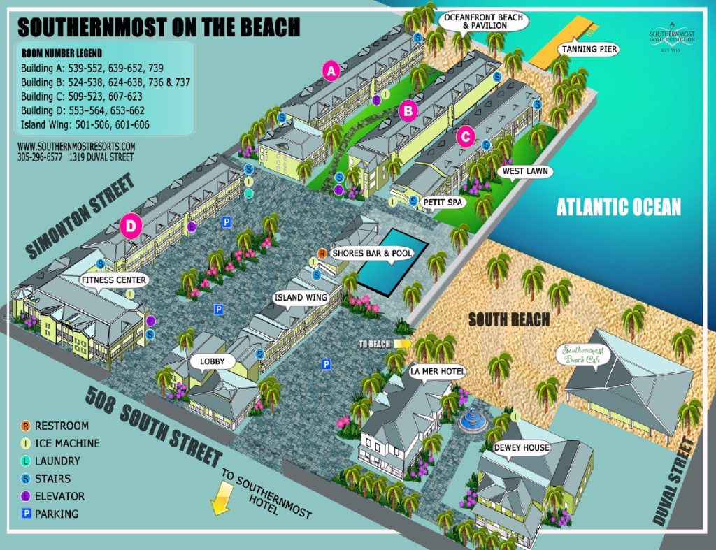 Southernmost on the Beach map - Travel resort maps